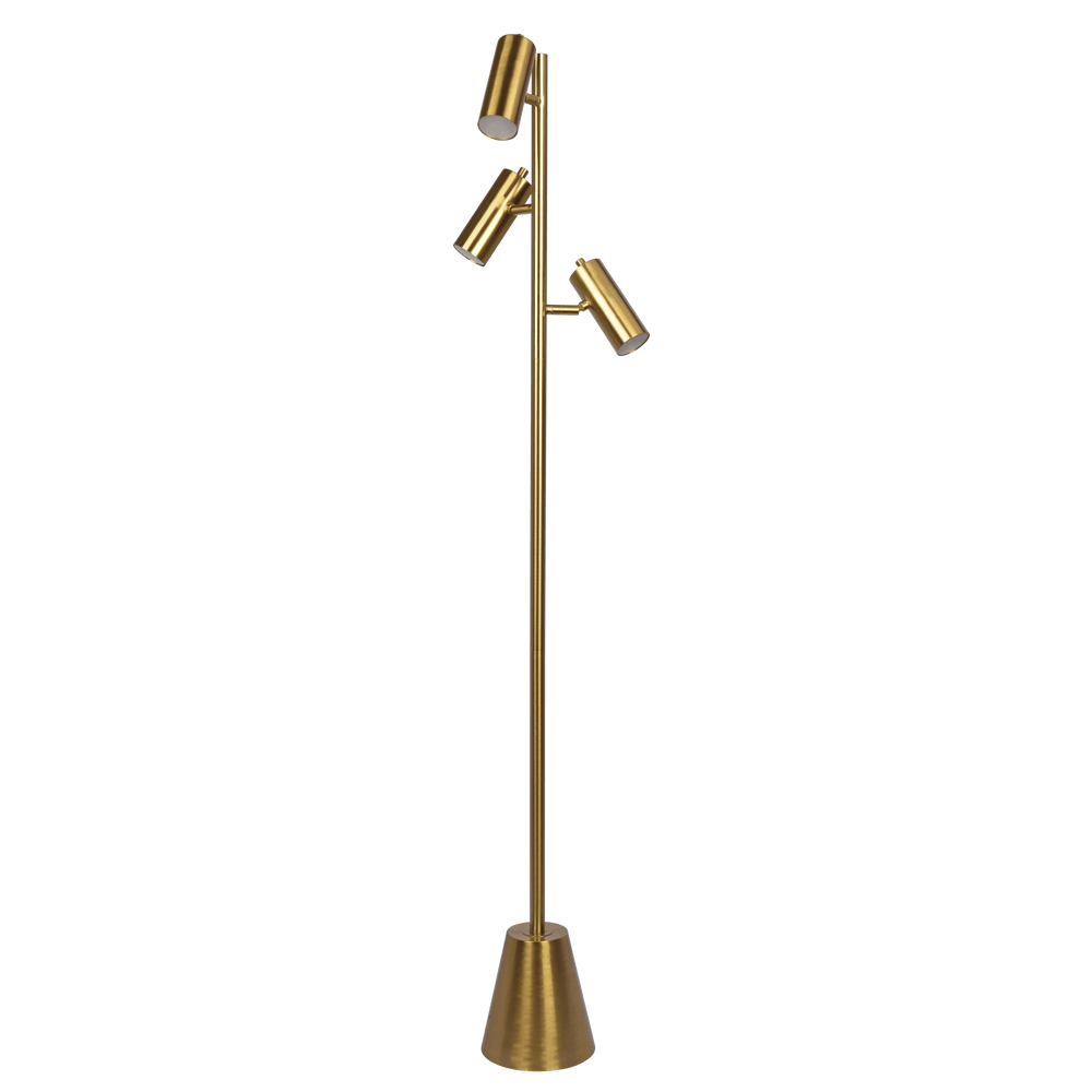Lumina Brassed Gold Floor Lamp with Rotary Switch Triple Spots Metal C
